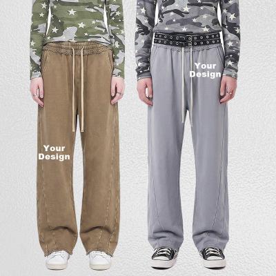 China 380g 100% Cotton Vintage Wax Washed Distressed Spliced Wide Leg Sweatpants | OEM ODM, Custom Logo/Fabric/Color Code, Flexible MOQ for sale