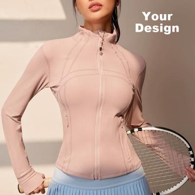 China Women Stand Collar Zip Up Athletic Cardigan, 78% Nylon 22% Spandex High Stretch Slim Jacket | OEM ODM, Custom Logo/Fabric/Color Code, Flexible MOQ for sale