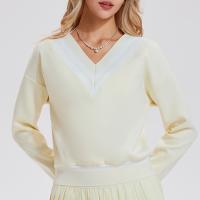 China Women Contrast Color V Neck Loose Tennis Sweatshirt Autumn Winter Sports Long Sleeve Outerwear Custom OEM for sale