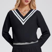 China Women Contrast Color V Neck Loose Tennis Sweatshirt Autumn Winter Sports Long Sleeve Outerwear Custom OEM for sale