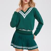 China Women Contrast Color V Neck Loose Tennis Sweatshirt Autumn Winter Sports Long Sleeve Outerwear Custom OEM for sale