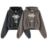 China 400G Vintage Lace Print Cropped Hoodie Women Crop Sweatshirt | OEM ODM Custom Logo, Replaceable Fabric, Multiple Pantone Color Codes, Low MOQ for sale