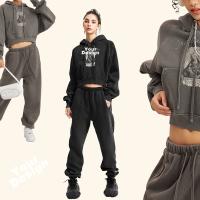 China 400G Vintage Lace Print Cropped Hoodie Women Crop Sweatshirt | OEM ODM Custom Logo, Replaceable Fabric, Multiple Pantone Color Codes, Low MOQ for sale