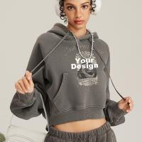 China 400G Vintage Lace Print Cropped Hoodie Women Crop Sweatshirt | OEM ODM Custom Logo, Replaceable Fabric, Multiple Pantone Color Codes, Low MOQ for sale