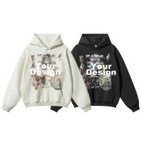 China 345G Heavyweight Vintage Devil Graffiti Print Oversized Hoodie American Streetwear Pullover Support Custom Logo OEM ODM for sale