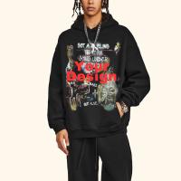 China 345G Heavyweight Vintage Devil Graffiti Print Oversized Hoodie American Streetwear Pullover Support Custom Logo OEM ODM for sale