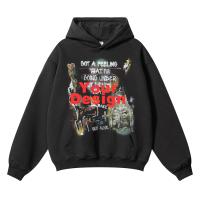 China 345G Heavyweight Vintage Devil Graffiti Print Oversized Hoodie American Streetwear Pullover Support Custom Logo OEM ODM for sale