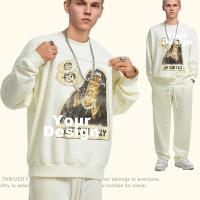 China 360G Heavyweight Vintage Crew Neck Sweatshirt Custom White Ink DTG Print 85 Cotton 15 Polyester Loose Casual Pullover Sweatshirts OEM ODM Custom Logo for sale