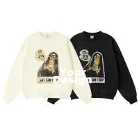 China 360G Heavyweight Vintage Crew Neck Sweatshirt Custom White Ink DTG Print 85 Cotton 15 Polyester Loose Casual Pullover Sweatshirts OEM ODM Custom Logo for sale