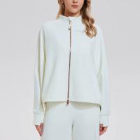 China Women Loose Stand Collar Zip Up Quick Dry Yoga Jacket Long Sleeve Fitness Athletic Coat OEM Custom for sale