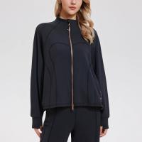 China Women Loose Stand Collar Zip Up Quick Dry Yoga Jacket Long Sleeve Fitness Athletic Coat OEM Custom for sale