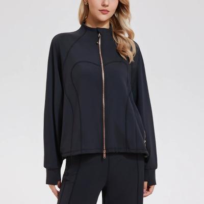China Women Loose Stand Collar Zip Up Quick Dry Yoga Jacket Long Sleeve Fitness Athletic Coat OEM Custom for sale