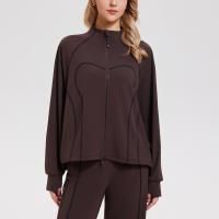 China Women Loose Stand Collar Zip Up Quick Dry Yoga Jacket Long Sleeve Fitness Athletic Coat OEM Custom for sale