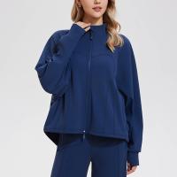 China Women Loose Stand Collar Zip Up Quick Dry Yoga Jacket Long Sleeve Fitness Athletic Coat OEM Custom for sale