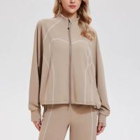 China Women Loose Stand Collar Zip Up Quick Dry Yoga Jacket Long Sleeve Fitness Athletic Coat OEM Custom for sale