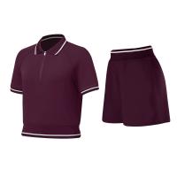 China Women Old Money Style Yoga Set Lapel Short Sleeve High Waist 3 Inch Athletic Shorts Custom OEM for sale