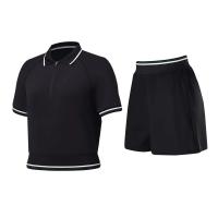 China Women Old Money Style Yoga Set Lapel Short Sleeve High Waist 3 Inch Athletic Shorts Custom OEM for sale