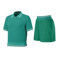 China Women Old Money Style Yoga Set Lapel Short Sleeve High Waist 3 Inch Athletic Shorts Custom OEM for sale