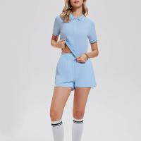 China Women Old Money Style Yoga Set Lapel Short Sleeve High Waist 3 Inch Athletic Shorts Custom OEM for sale