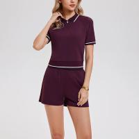 China Women Old Money Style Yoga Set Lapel Short Sleeve High Waist 3 Inch Athletic Shorts Custom OEM for sale