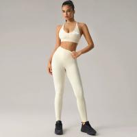 China Women 2Pcs Nude Feel Yoga Set, Push Up Crisscross Back Sports Bra & High Waist Peach Butt Lifting Fitness Leggings for sale