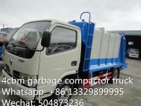 China hot sale small garbage compactor truck, 4cbm dongfeng refuse garbage truck, China made best price smallest garbage truck for sale