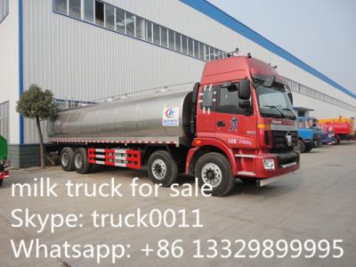 China Foton auman 8*4 stainless steel food grade 25cbm milk truck for sale, FOTON 25,000L stainless steel fresh milk truck for sale