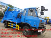 China Dongfeng 140 long nose 6cbm swing arm garbage carrier,  best price yuchai 140hp skid loader garbage truck for sale for sale