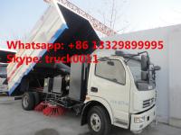 China Dongfeng 4*2 LHD road sweeper truck (2cbm water tank+5cbm wastes van) for sale, best price Dongfeng sweeping vehicle for sale