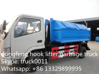 China 2020s new Dongfeng 95hp 5cubic small hook arm garbage truck for sale,best price CLW brand hook lift garbage truck for sale
