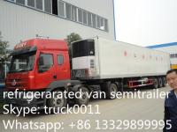 China 3 axles 45ft refrigerated van trailer for sale, factory sale refrigerator van body trailer, 45tons cold room semitrailer for sale