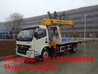 China Dongfeng 4*2 flatbed wrecker tow truck with telescopic/knuckle boom crane for sale, factory sale road recovery truck for sale
