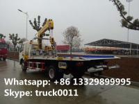 China Dongfeng 4*2 flatbed wrecker tow truck with telescopic/knuckle boom crane for sale, factory sale road recovery truck for sale