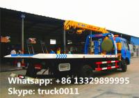 China Dongfeng 4*2 flatbed wrecker tow truck with telescopic/knuckle boom crane for sale, factory sale road recovery truck for sale