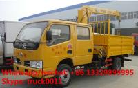 China dongfeng small double rows 2.5tons truck mounted crane for sale, factory sale best price dongfeng mini truck with crane for sale