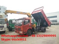 China hot sale cheapest price dongfeng 2.5tons telescopic boom mounted on dump truck, factory dongfeng dump truck with crane for sale