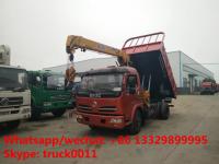 China hot sale cheapest price dongfeng 2.5tons telescopic boom mounted on dump truck, factory dongfeng dump truck with crane for sale