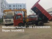 China hot sale cheapest price dongfeng 2.5tons telescopic boom mounted on dump truck, factory dongfeng dump truck with crane for sale