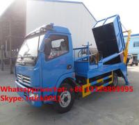 China Factory sale dongfeng 4*2 LHD 5m3 hydraulic hookling arm garbage truck, HOT SALE! dongfeng skid bon wastes vehicle for sale