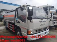 China high quality JAC brand new 5500L oil tanker fuel transport truck for sale, Bottom price JAC diesel tank delivery truck for sale