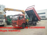 China Customized dongfeng 4*2 dump truck with 2tons telescopic boom for Philippines, HOT SALE! tipper truck with 2tons crane for sale