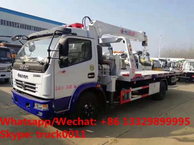 China NEW DONGFENG 4*2 4 Ton Flatbed Wrecker Tow truck With 4 Ton Crane for sale, wrecker truck with crane boom for sale for sale