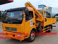 China Customized Dongfeng brand 4*2 LHD 4T folded crane mounted on truck for sale, 140hp diesel 4T folded truck with crane for sale