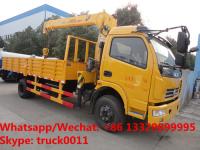 China Dongfeng duolika LHD 4T telescopic crane boom mounted on truck for sale, HOT SALE! dongfeng 120hp 4T truck with crane for sale