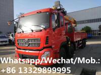 China Dongfeng tianlong 8*4 LHD 350hp Euro 5 20tons telescopic crane boom mounted on truck for sale, cargo truck with crane for sale