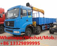 China Dongfeng tianlong 8*4 LHD 350hp Euro 5 20tons telescopic crane boom mounted on truck for sale, cargo truck with crane for sale