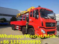 China Dongfeng tianlong 8*4 LHD 350hp Euro 5 20tons telescopic crane boom mounted on truck for sale, cargo truck with crane for sale