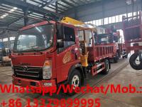 China customized SINO TRUK HOMAN 130hp Euro 5 diesel 4tons cargo truck with crane for sale, telescopic crane boom on truck for sale