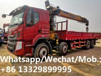 China Customized liuqi 8*4 LHD 14TONS telescopic crane boom mounted on truck for sale, cargo truck with telescopic crane for sale