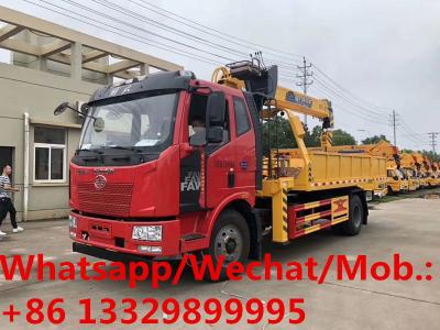 China JIEFANG FAW brand 4*2 LHD 180hp 8tons telescopic crane boom mounted on truck for sale, truck mounted crane for sale for sale